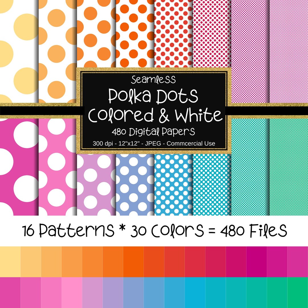 Tropical Fusion Polka Dots Digital Paper Pack, 12"x12", 480 Papers ...