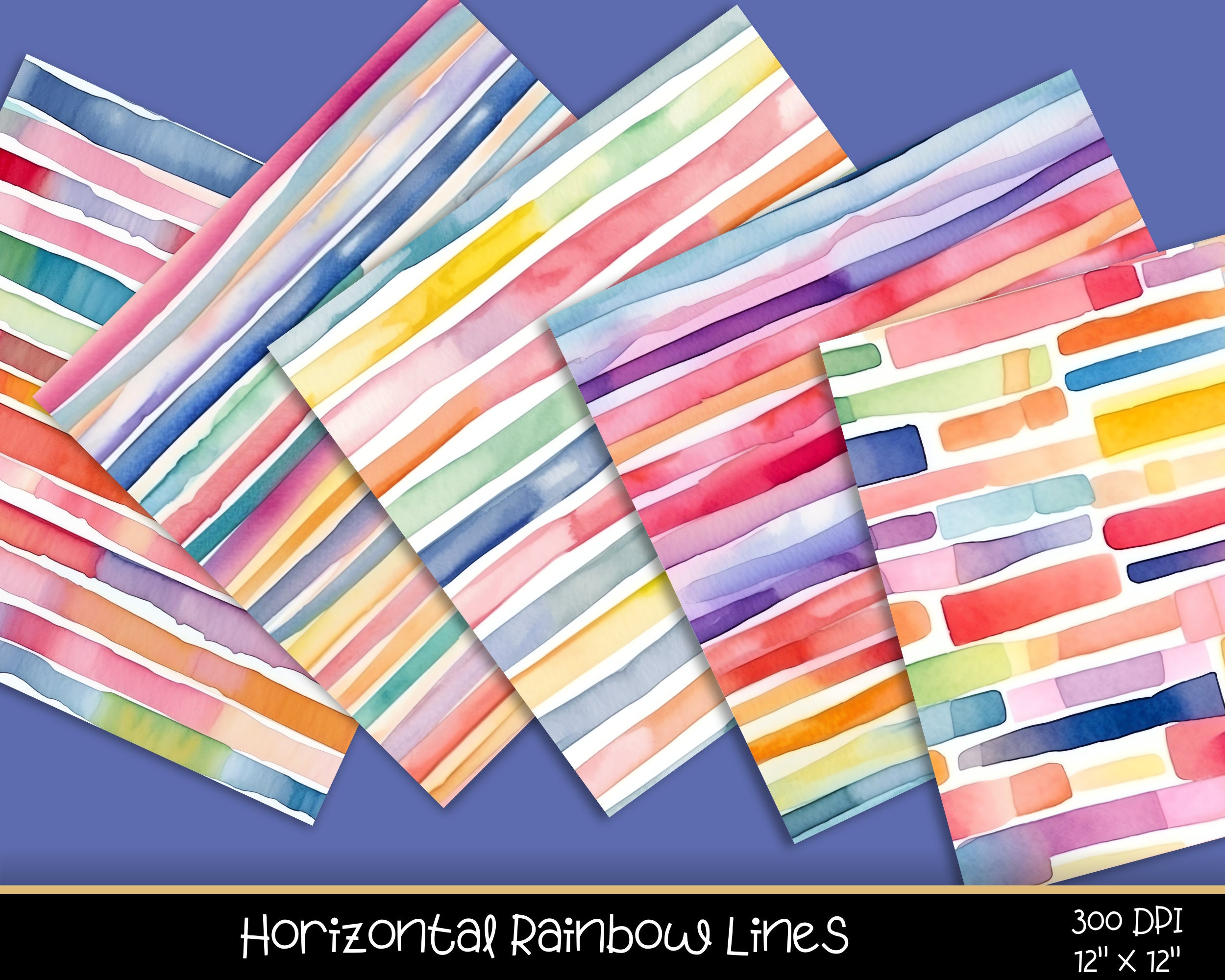 Rainbow Watercolor Horizontal Lines - Commercial Use, Colorful Stripes ...