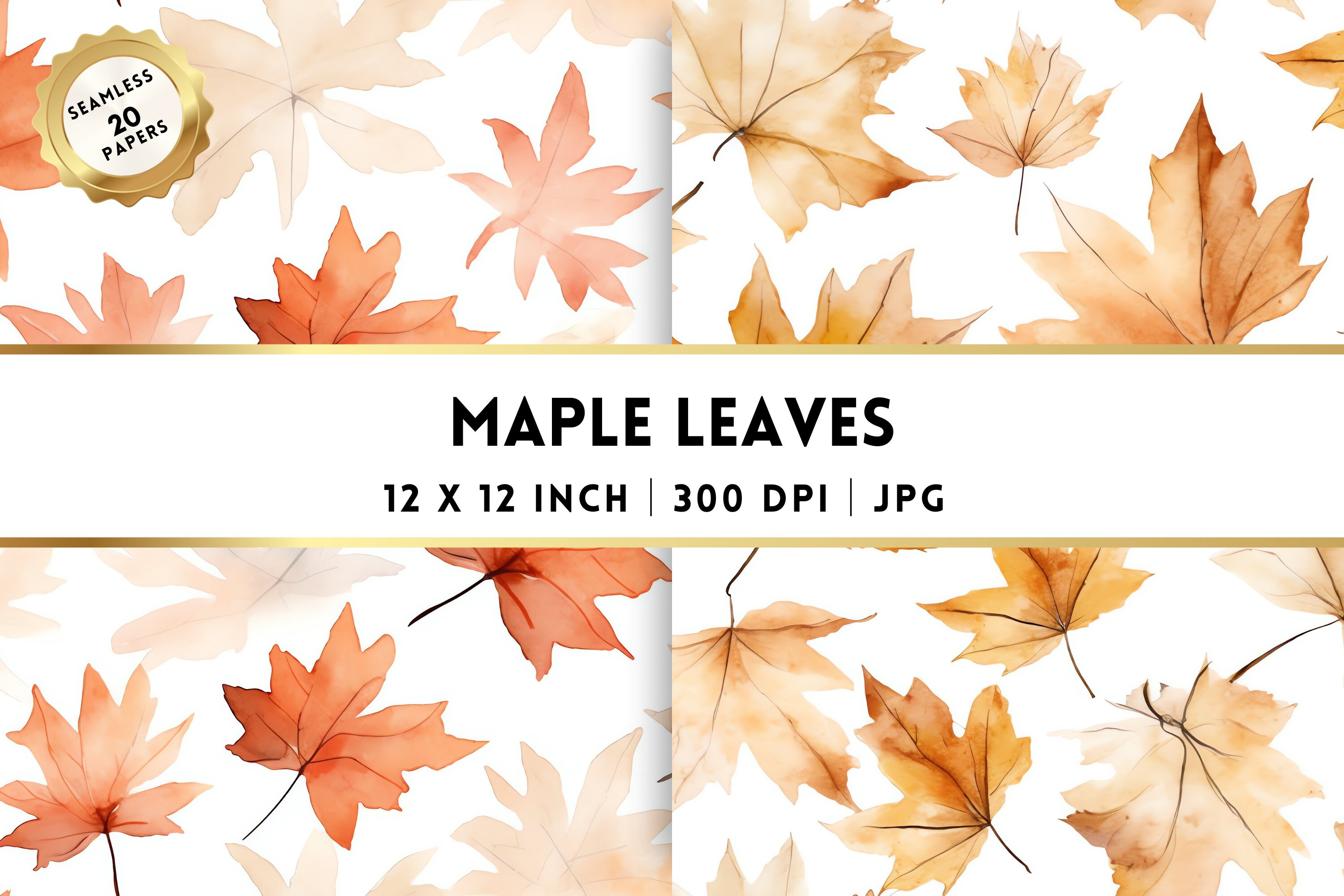 Maple Leaves Digital Paper Leaf Background, Scrapbook Paper Pack ...