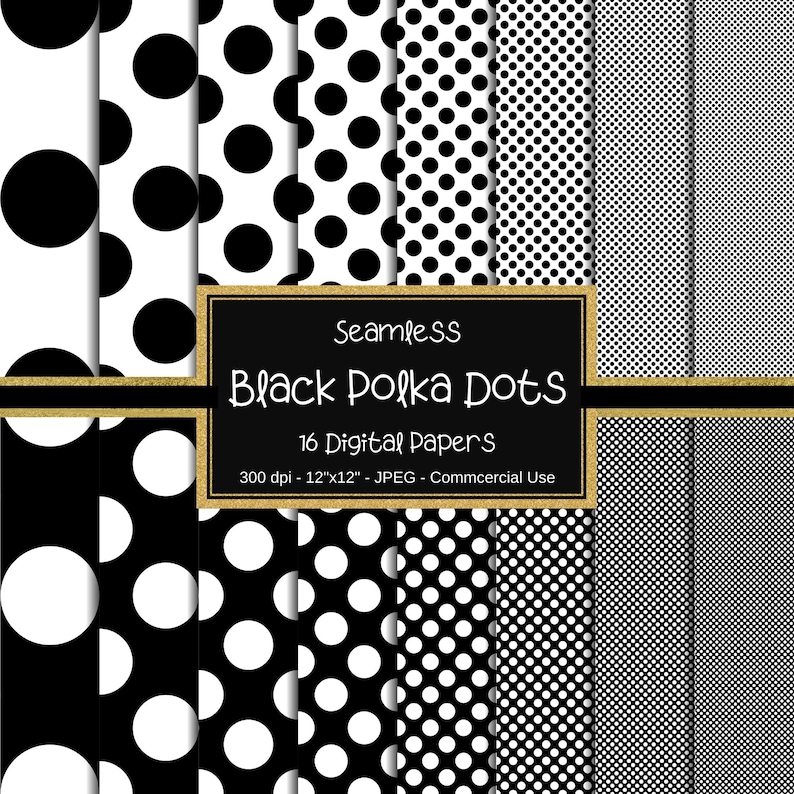 Black and White Polka Dot Digital Paper, 12x12, Seamless (digital ...