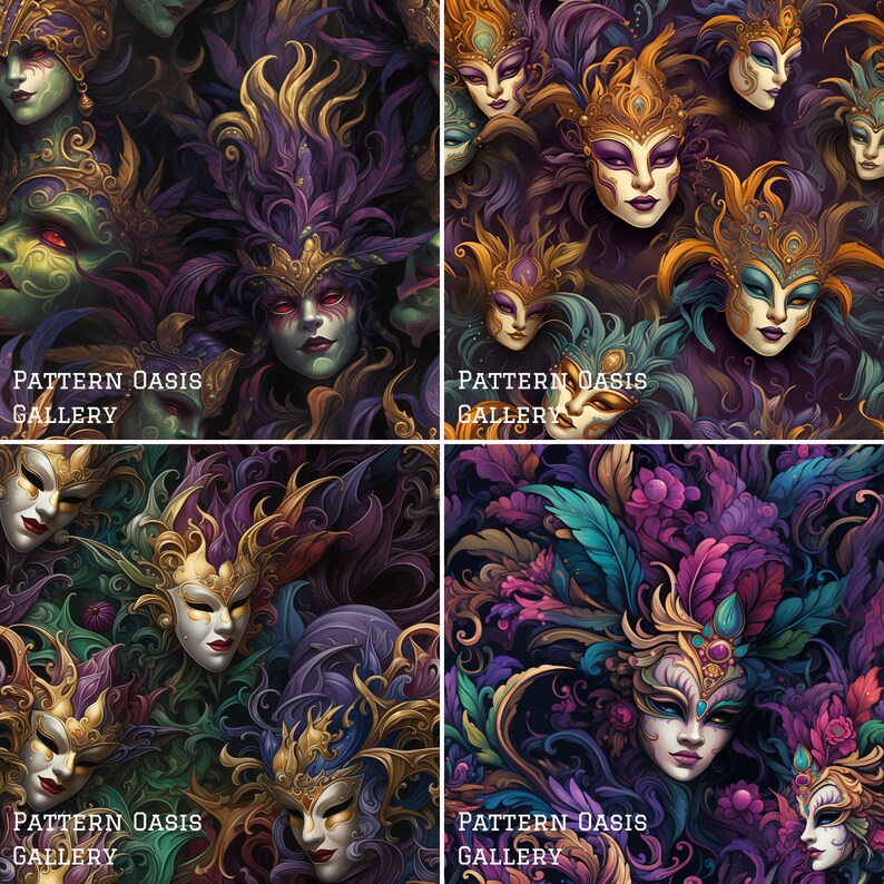 Mardi Gras Masks Seamless Digital Paper, Mardi Gras Digital Paper ...