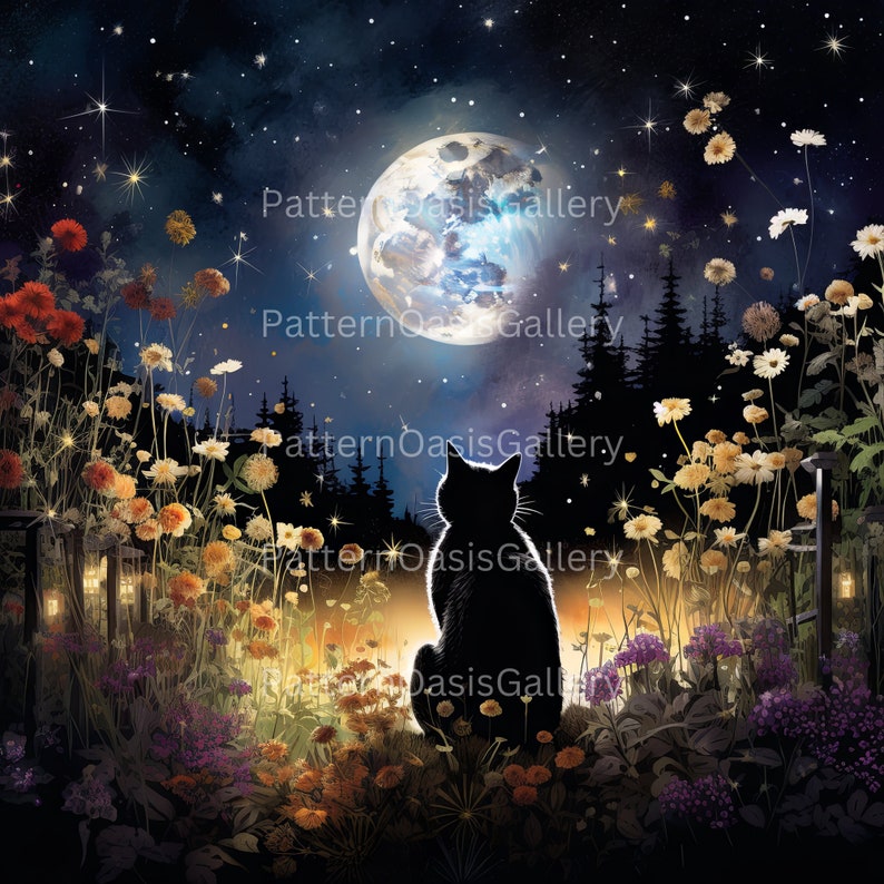 20 Midnight Cats Clipart, Cat at Midnight Images, Watercolor Images ...