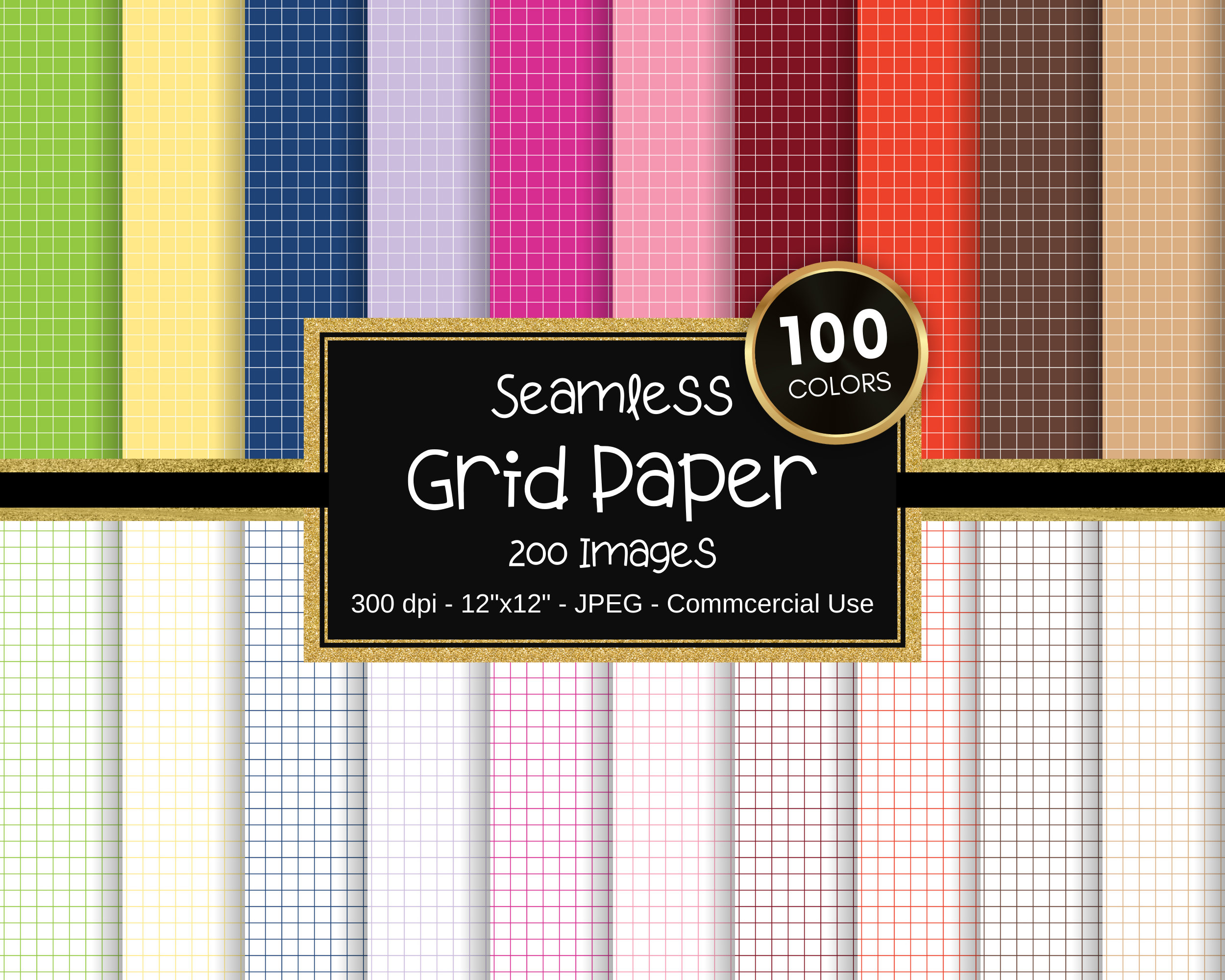 Grid Check Digital Paper Set, Seamless Pattern, Crosshatch Squares, 100 ...