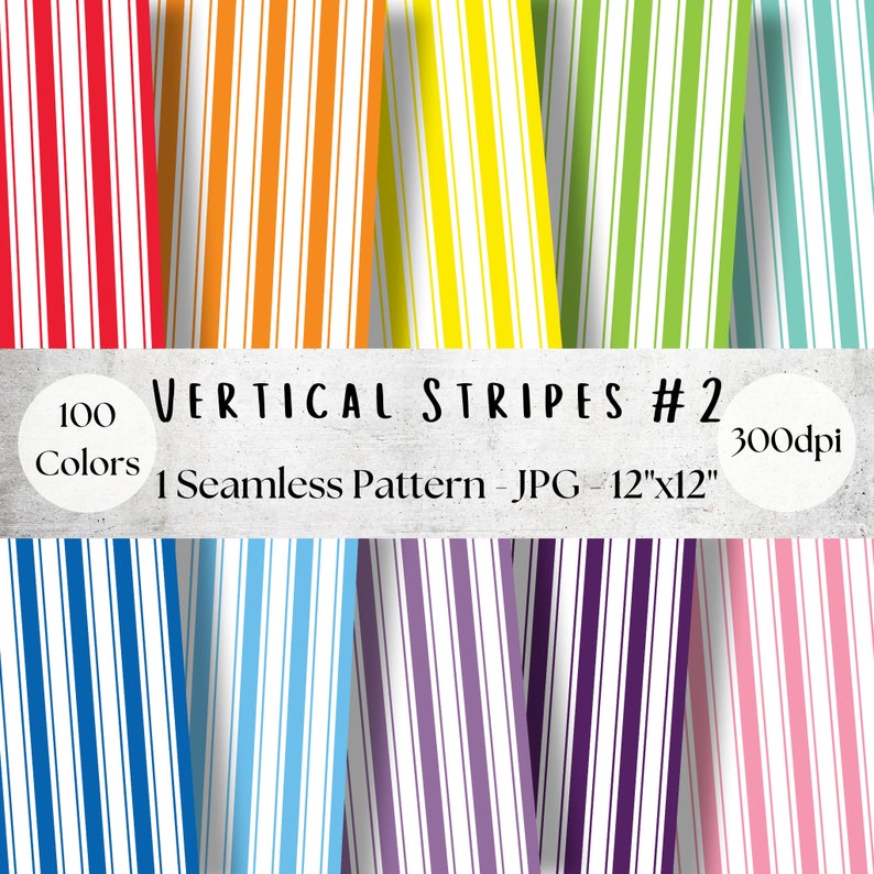 Rainbow Vertical Stripes Digital Paper: 100 Colors (12x12" JPEG Digital ...