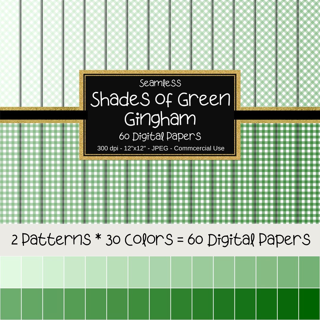 Green Gingham Seamless Digital Paper, Shades of Green, Plaid Digital ...