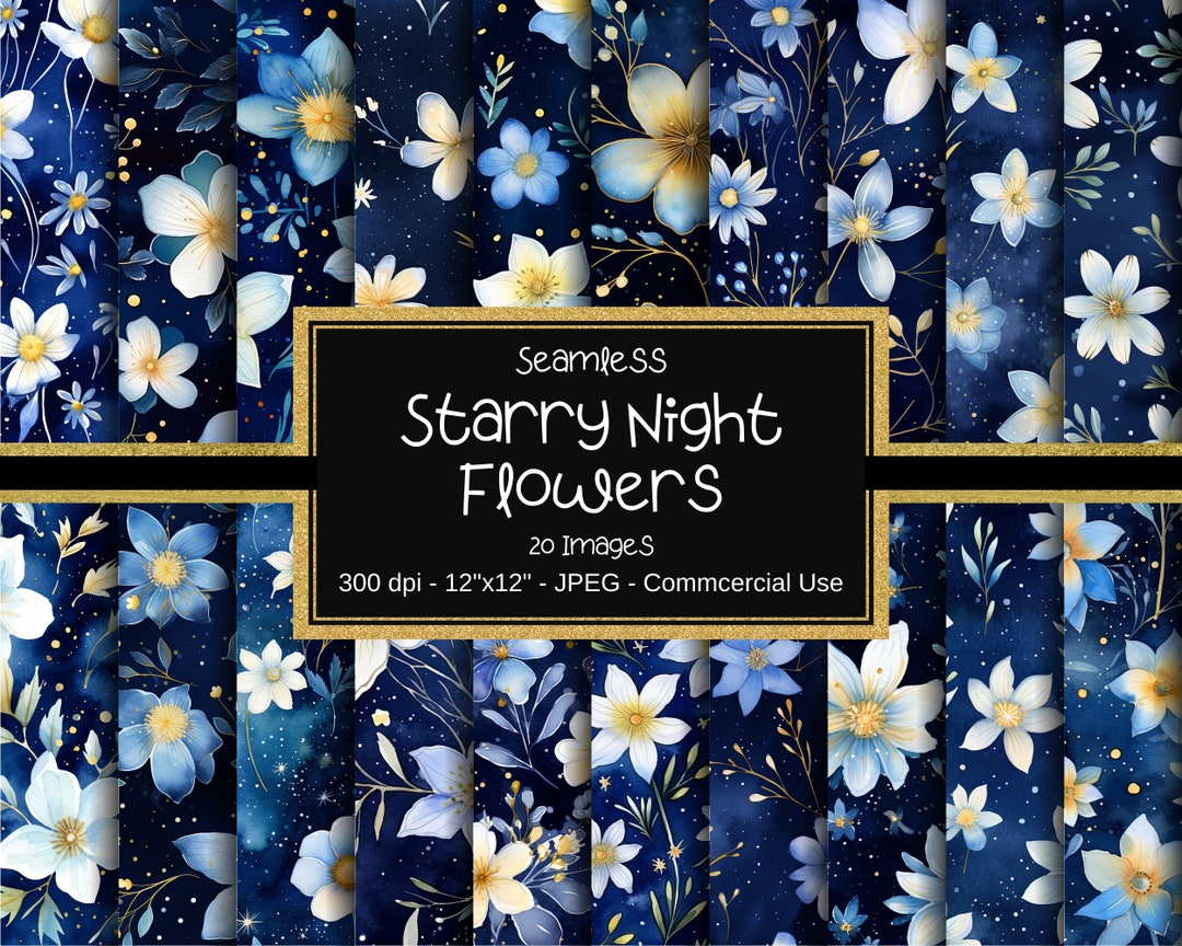 Starry Night Flowers Seamless Patterns, Floral Digital Paper, 20 ...