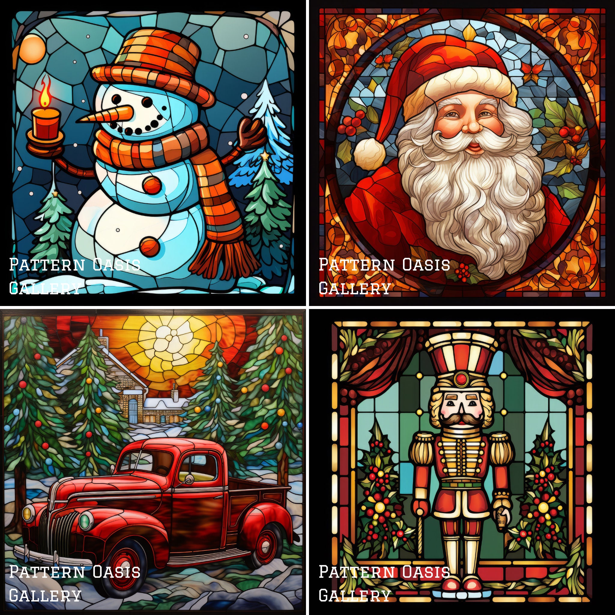 Stained Glass Christmas Digital Papers, Christmas Stained Glass ...