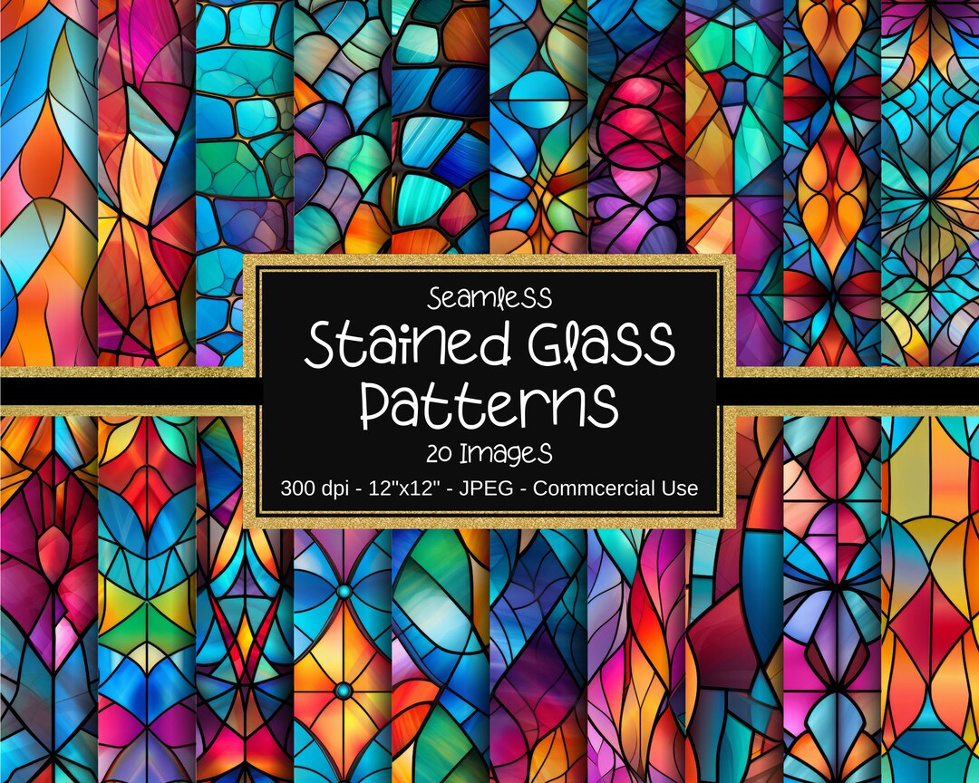 Stained Glass Seamless Patterns - Stained Glass Digital Papers, 20 ...