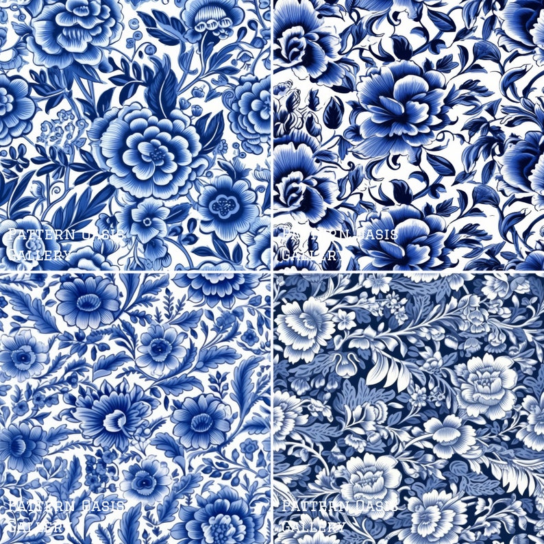 Blue and White Porcelain Seamless Pattern, Blue Delft Digital Paper, 12 ...