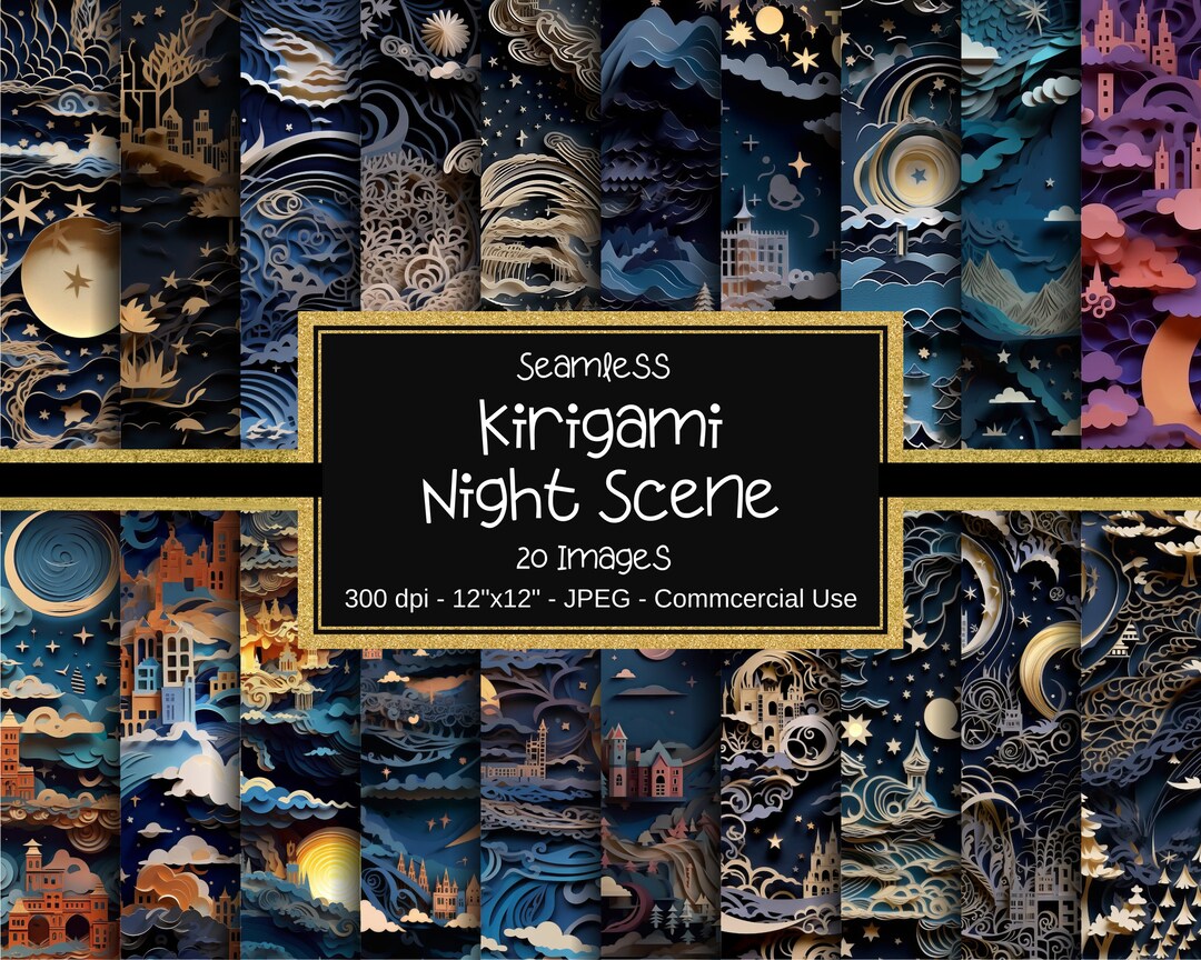 Kirigami Night Scene Seamless Digital Paper, Kiribati Night Sky Pattern ...