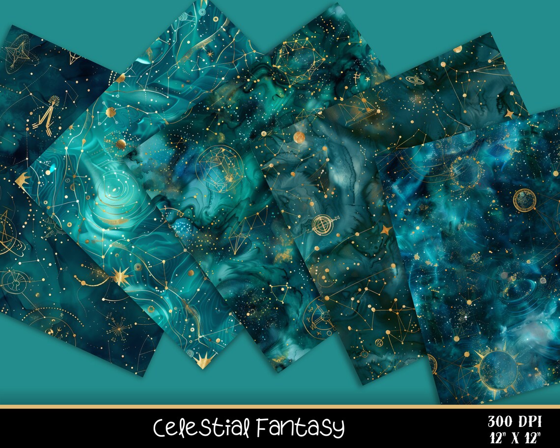 Celestial SEAMLESS Digital Paper, Celestial Junk Journal Paper Pack ...
