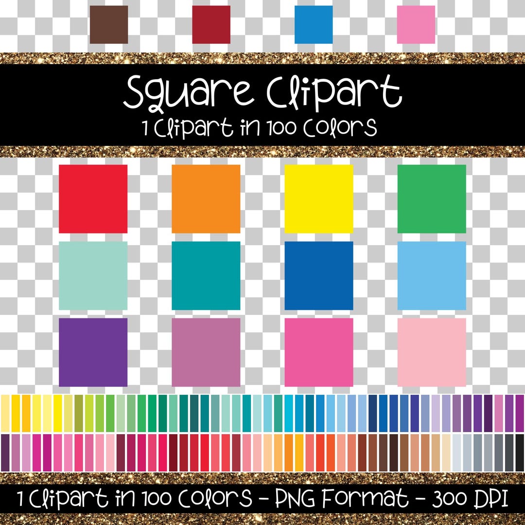 100 Square Clipart, Rainbow Color Square Clipart, Solid Square, Basic ...