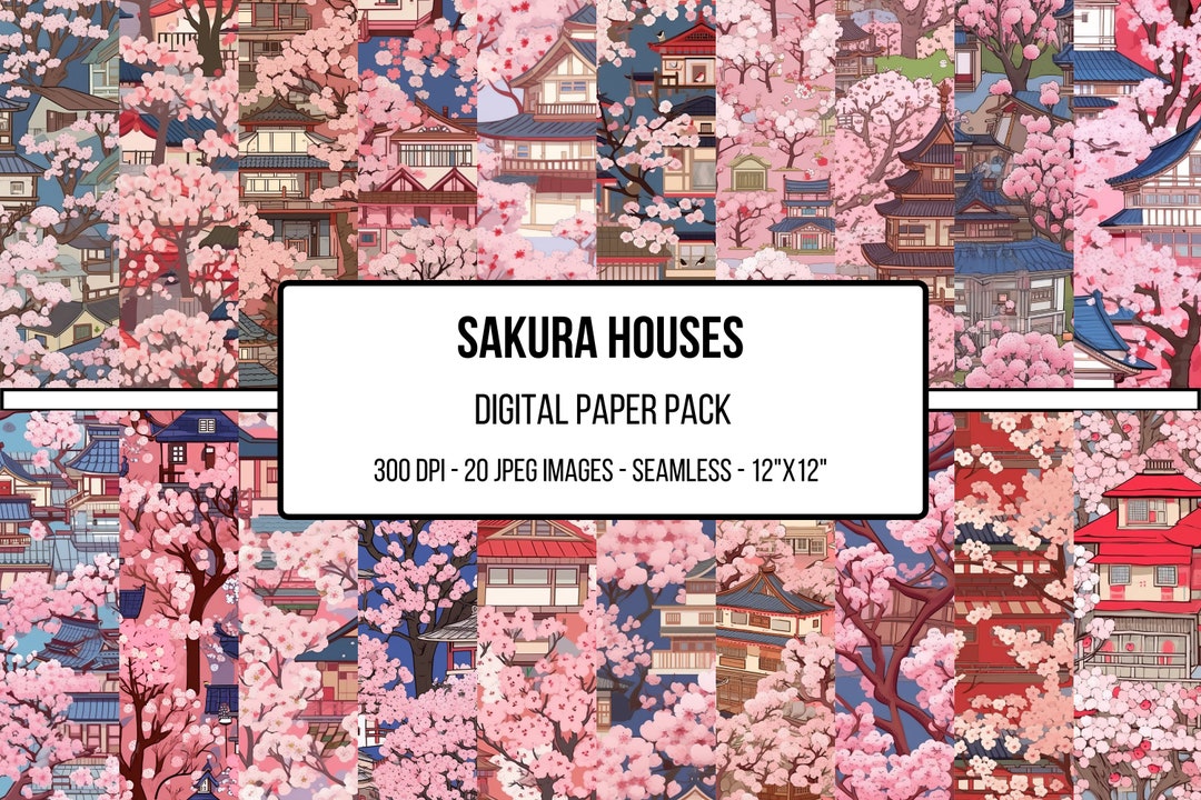 Sakura House Japan Digital Paper, Sakura, Pagoda, Mount Fuji, Digital ...