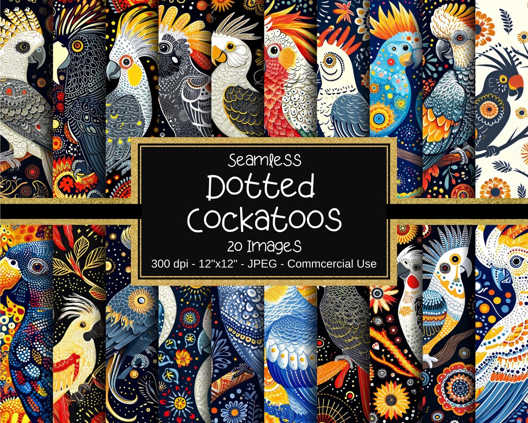 Dotted Cockatoo Seamless Digital Paper, Seamless Bird Pattern, 12"x12 ...