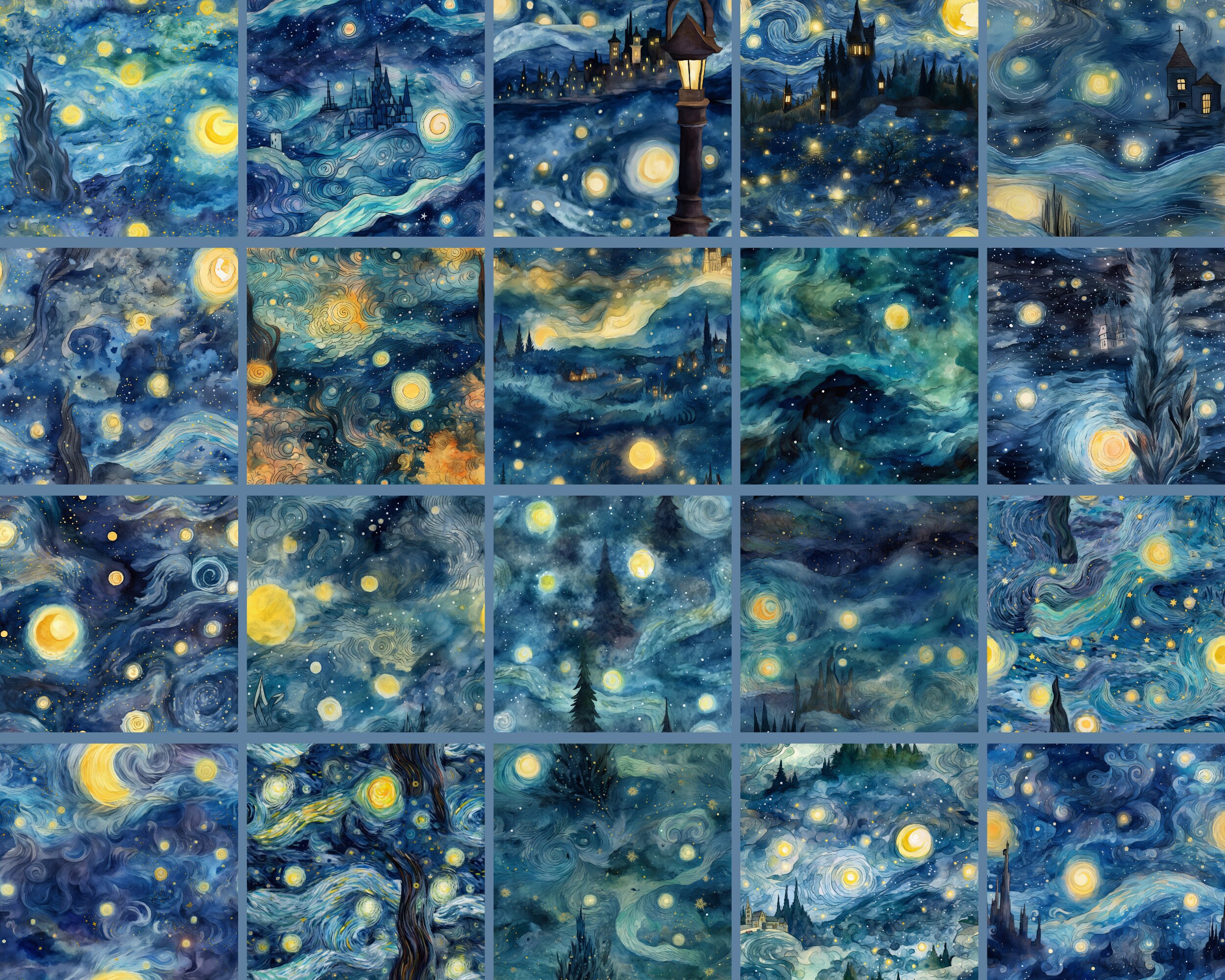 Starry Night Galaxy Seamless Digital Paper, Watercolor Starry Night ...
