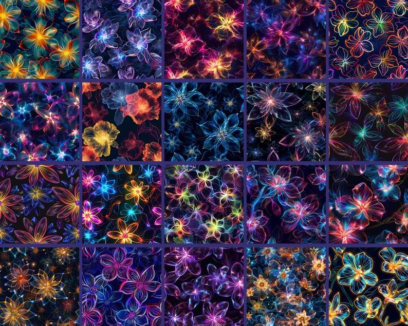 Neon Flowers Seamless Digital Paper, Neon Floral Seamless Pattern ...