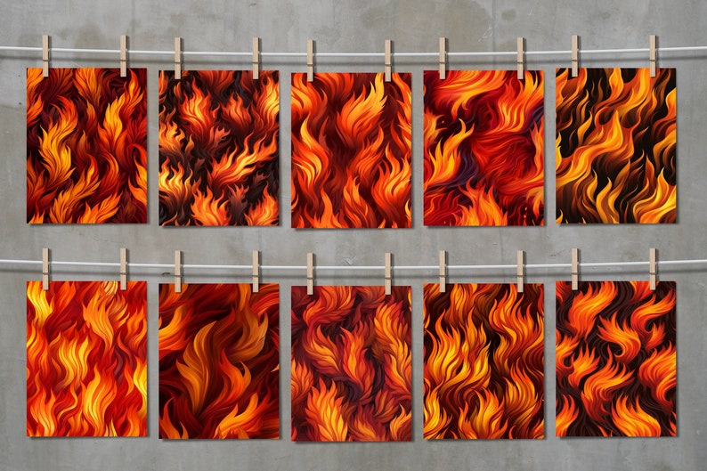Flames and Fire Patterns, Seamless Digital Paper, Fire Digital Paper ...
