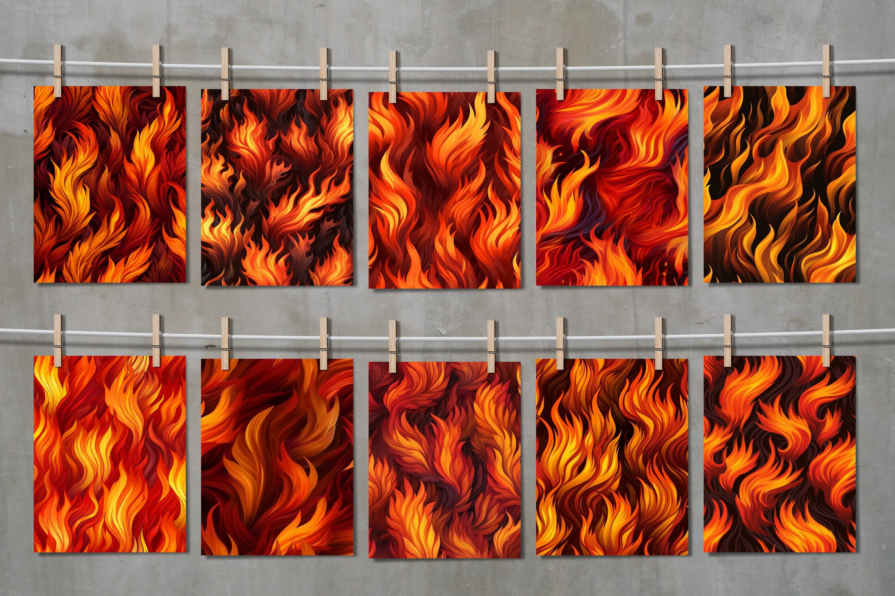 Flames and Fire Patterns, Seamless Digital Paper, Fire Digital Paper ...