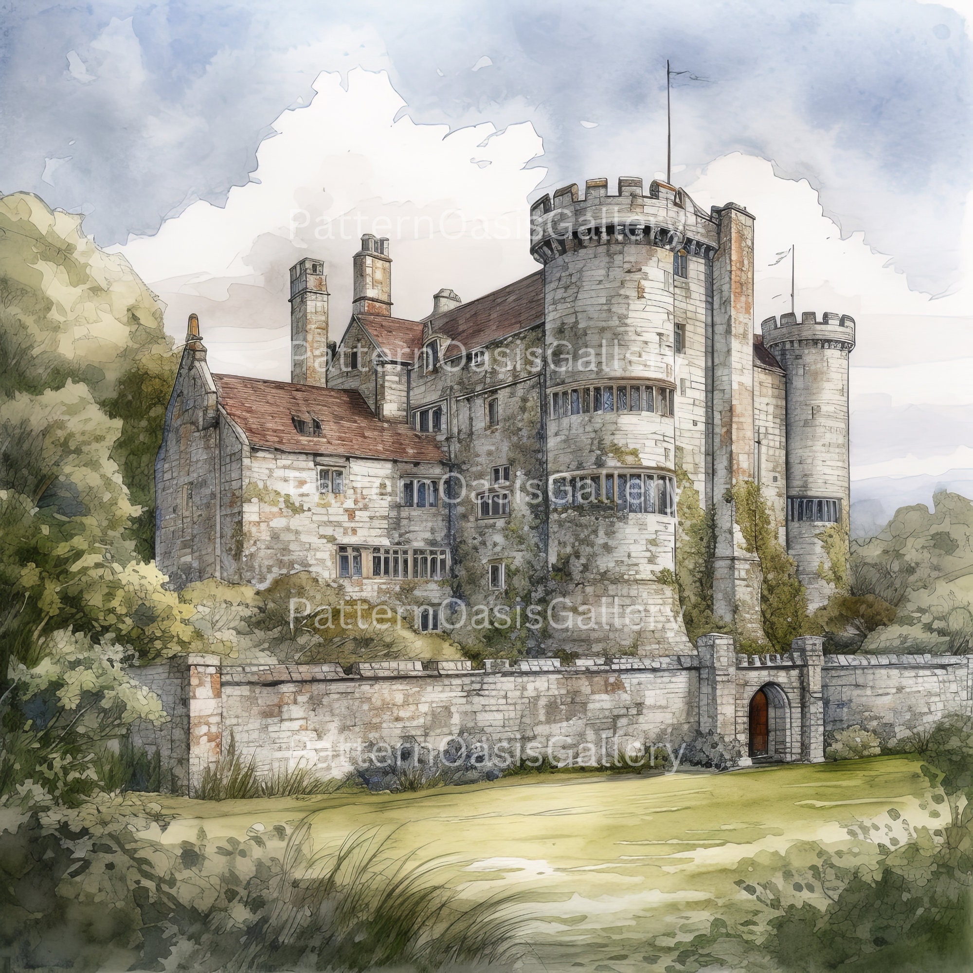 20 British Castles Clipart, Medieval Clipart, Castle Landscape ...