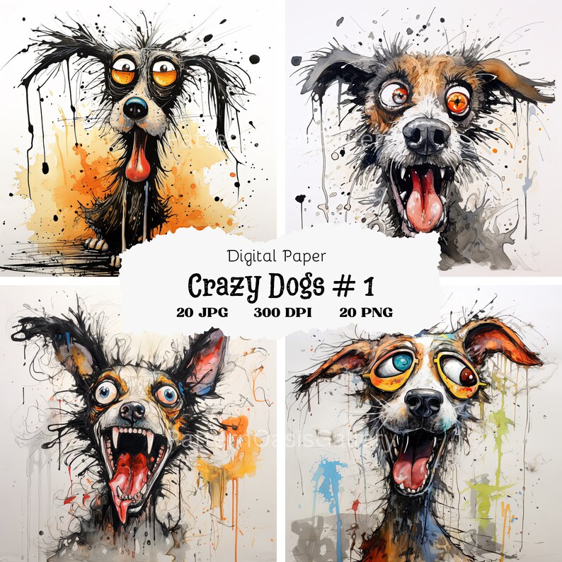 20 Crazy Dogs Clipart Vol. 1, Dog Clipart, Funny Quirky Crazy Dog ...