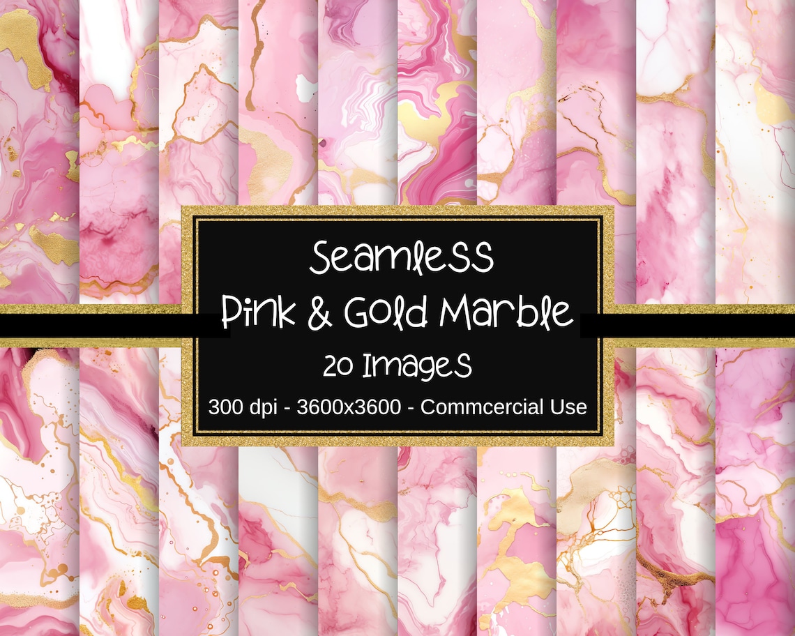 Pink and Gold Marble Seamless Digital Paper, Pink Marble Textures With ...