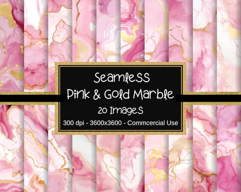 Pink and Gold Marble Seamless Digital Paper, Pink Marble Textures With ...