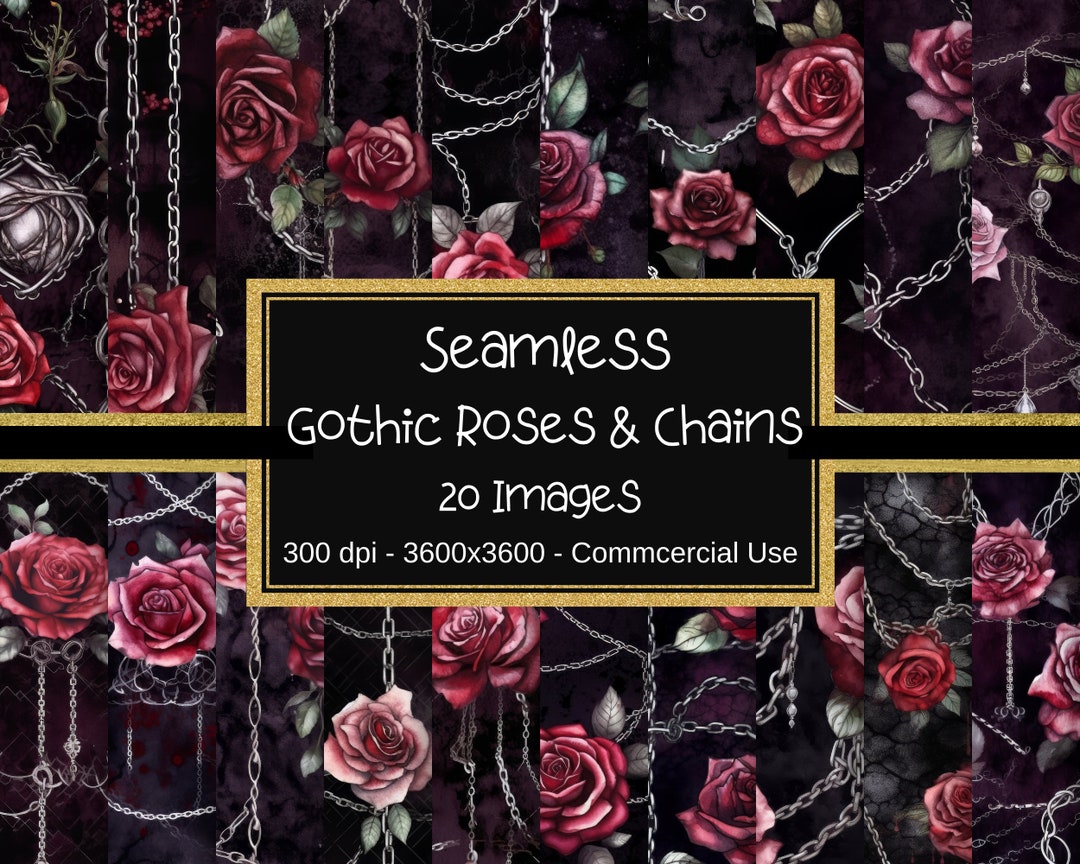 Gothic Roses Seamless Digital Paper, Gothic Roses Chains Pattern, 20 ...