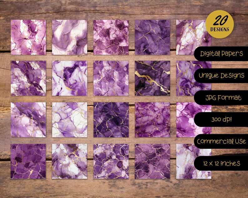 Purple and Gold Marble Seamless Digital Paper, Purple Marble Textures ...