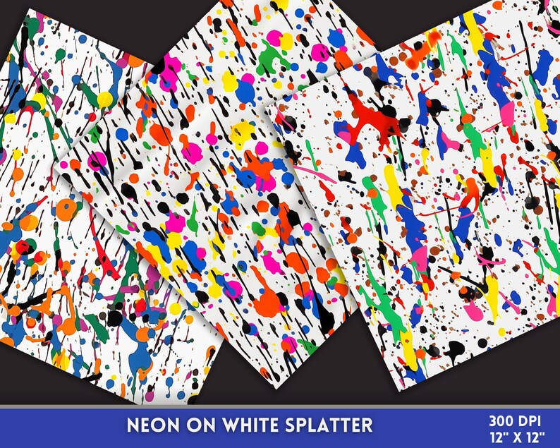 Neon on White Paint Splatter Seamless Digital Paper Neon White Splatter ...