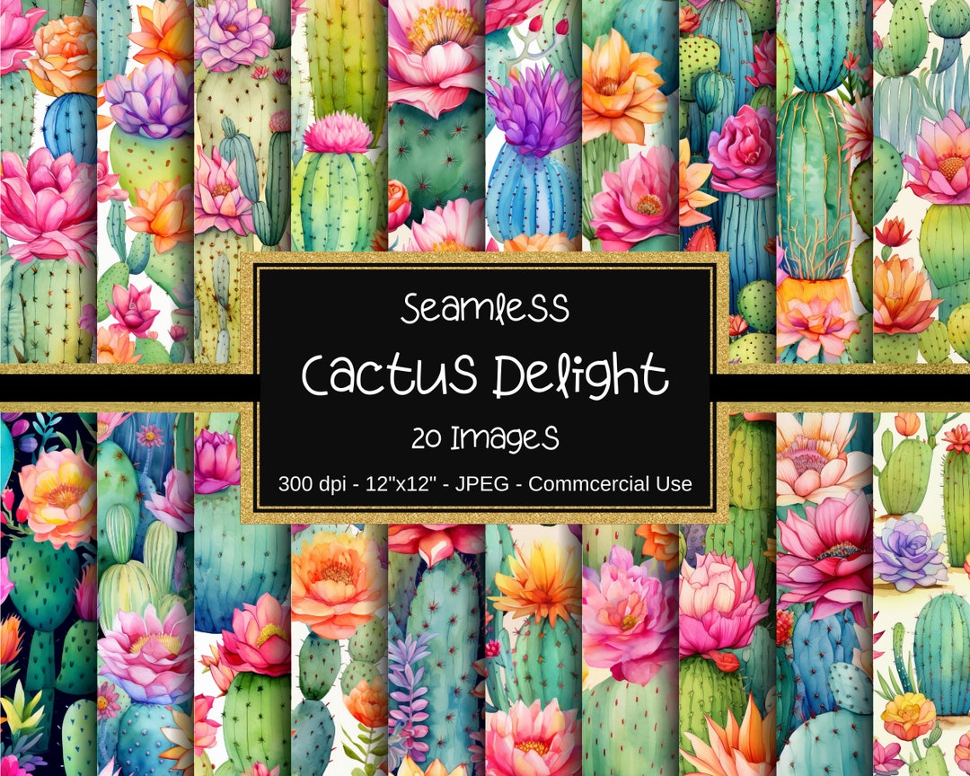 Cactus Delight Seamless Patterns, Watercolor Cactus Digital Paper, 12 ...