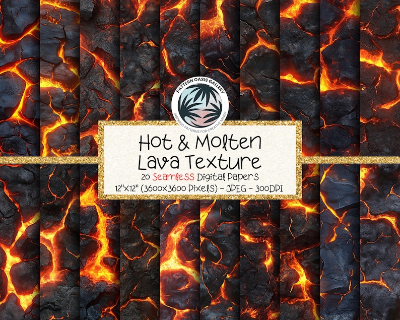Volcanic Lava Seamless Digital Paper, Hot Lava Background, Molten Lava ...