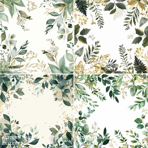 Seamless Watercolor Gentle Leaves Digital Paper, Green, Sage and Gold ...