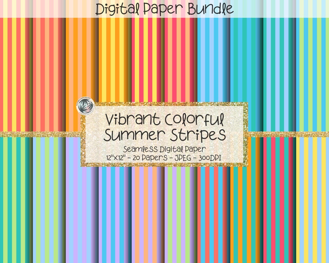 Summer Stripes Digital Paper Bundle, Seamless Vibrant Colorful ...