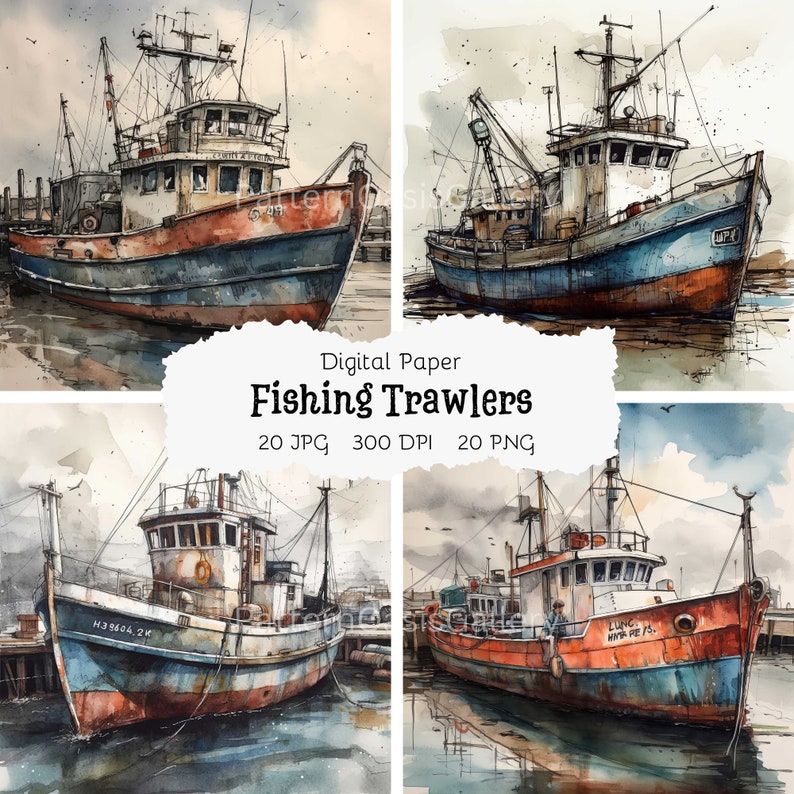 20 High Quality Designs of Fishing Trawlers Clip Art, Jpgs, Journaling ...