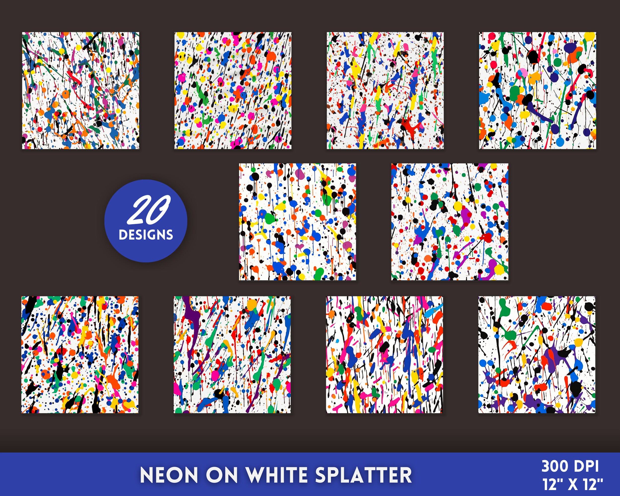 Neon on White Paint Splatter Seamless Digital Paper Neon White Splatter ...