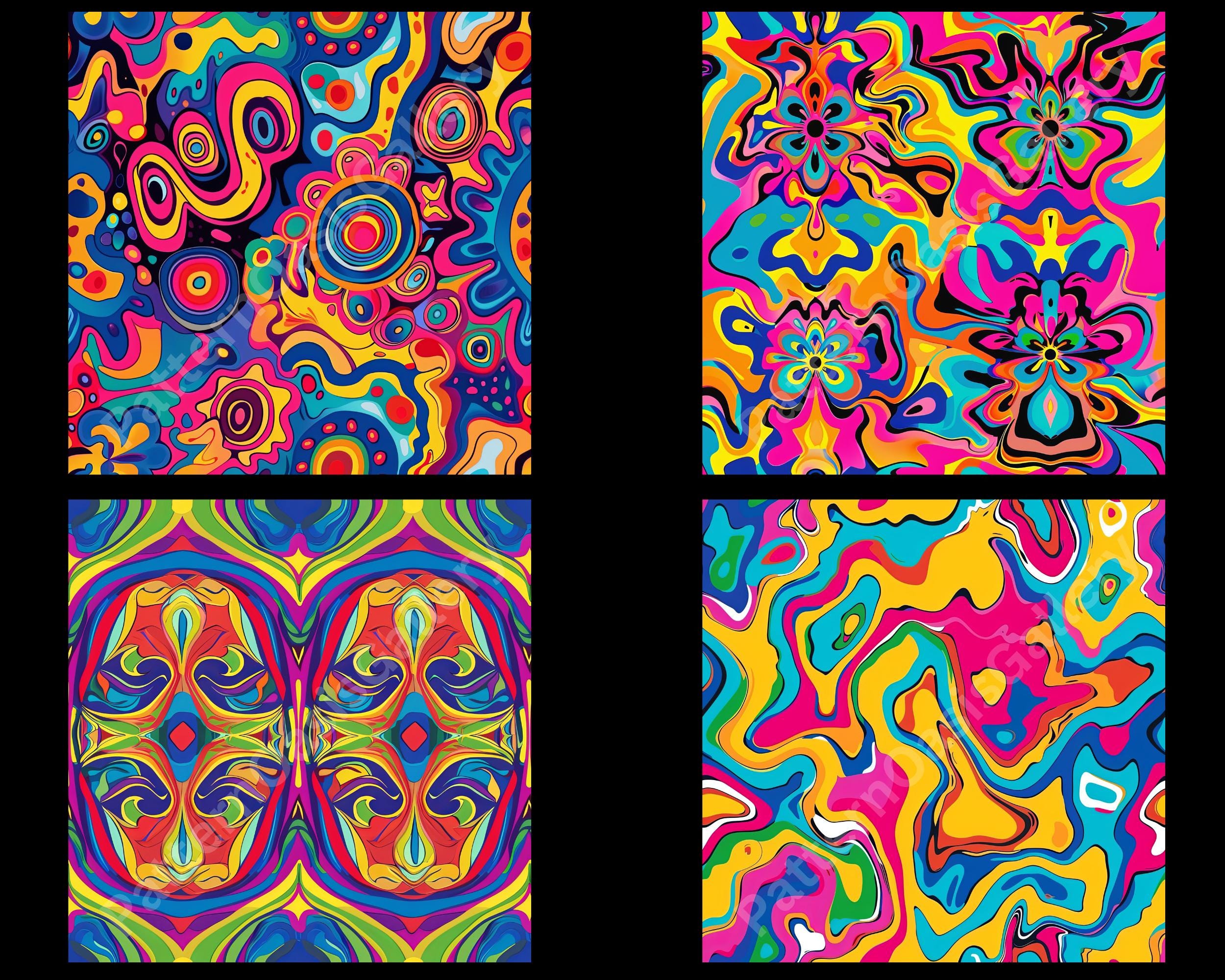 Vibrant Psychedelic SEAMLESS Patterns, Colorful Abstract Psychedelic ...