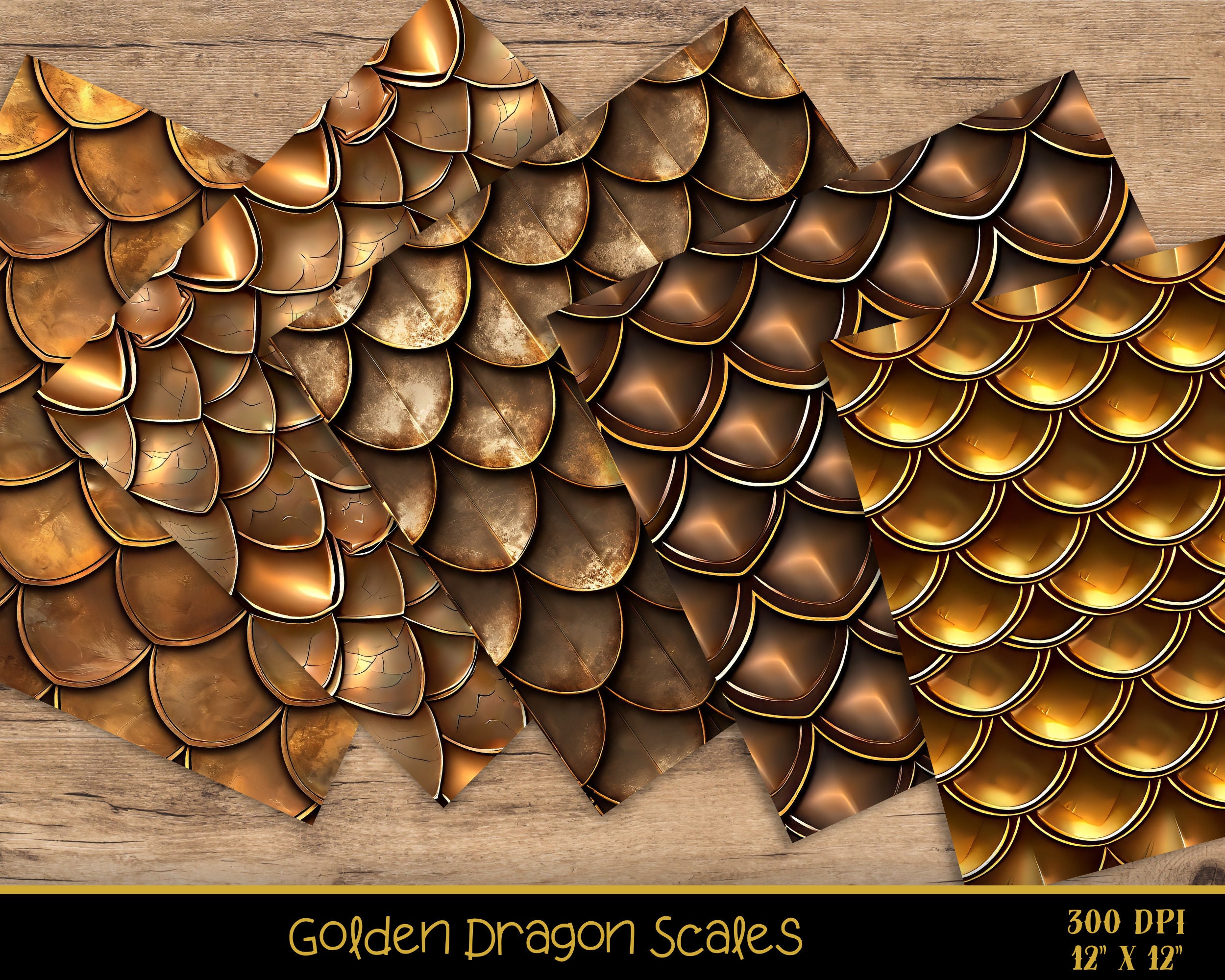 Dragon Scales Seamless Digital Paper, Golden Bronze Dragon Scales ...