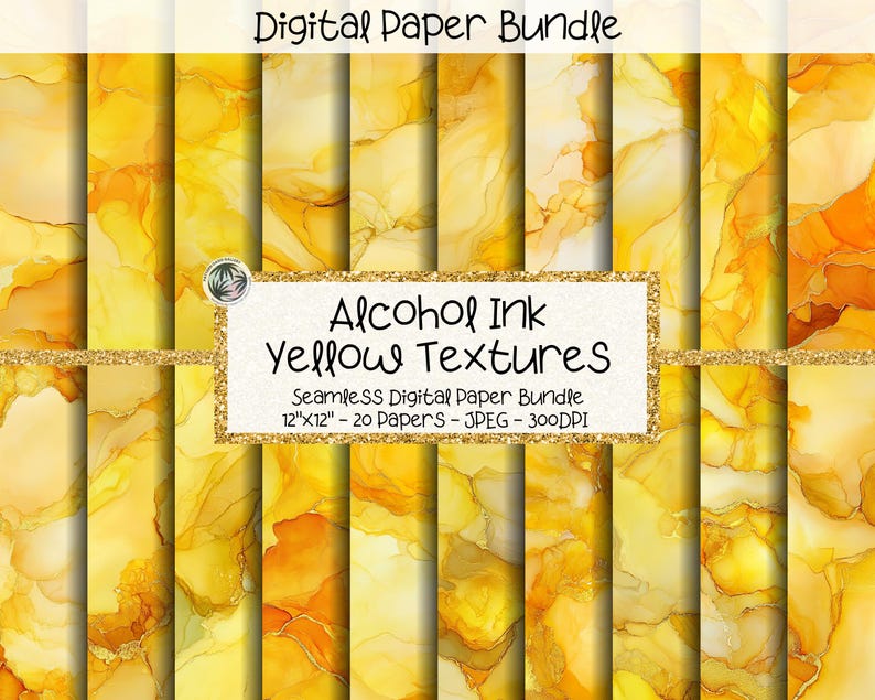 Alcohol Ink Digital Paper Pack, Seamless Yellow Backgrounds, Mustard ...