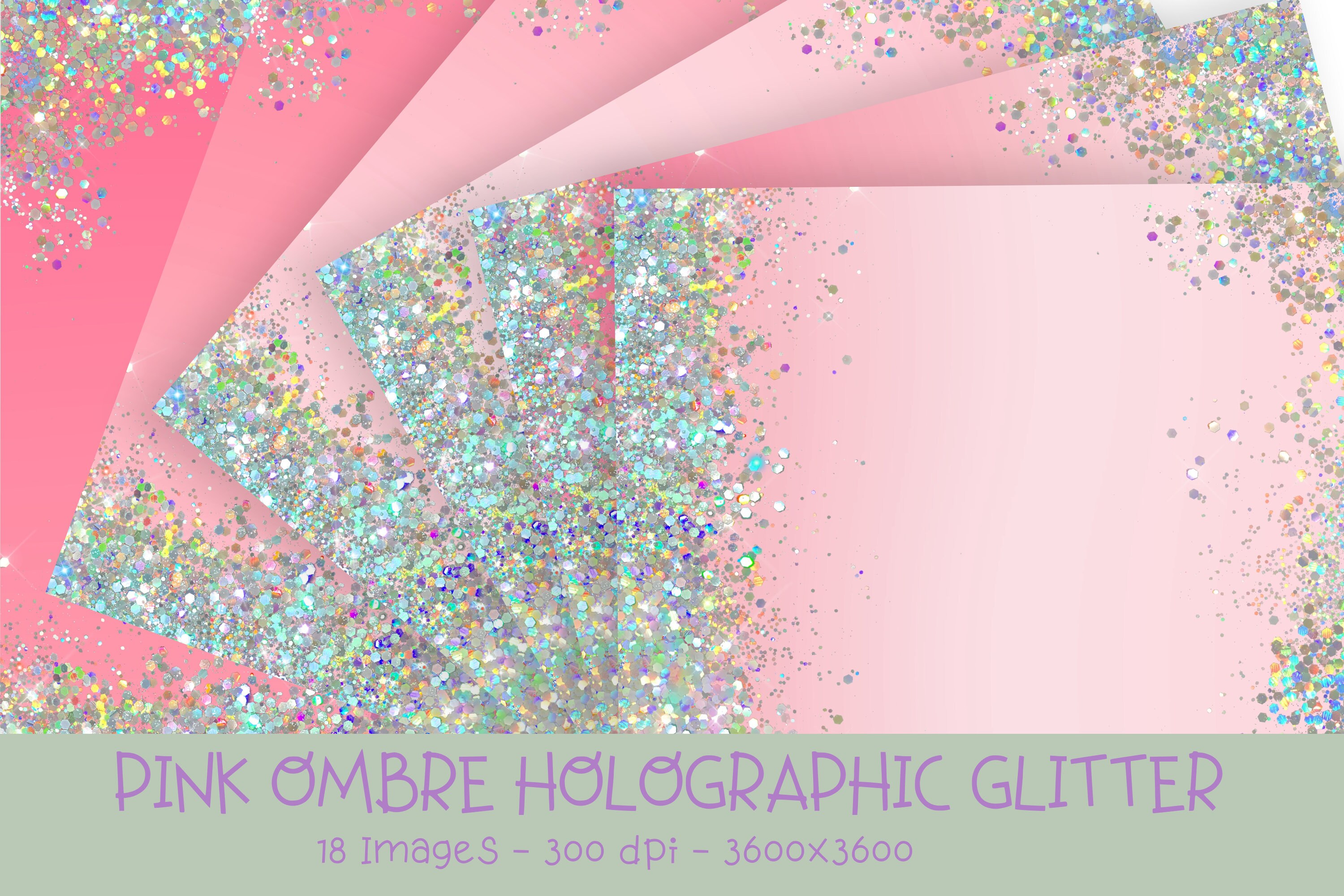 Pink Ombre Holographic Glitter Digital Paper, Iridescent Textures ...