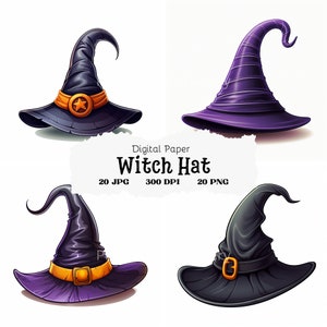 Witch Hat Clip Art, Wizard Hat Clipart, Halloween Clipart, 20 Designs ...