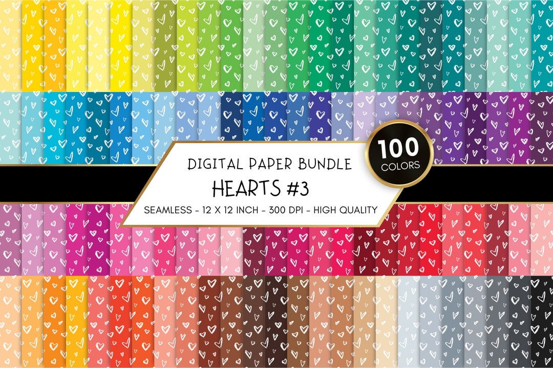 100 Colors Hearts Digital Paper, Seamless Geometric Pattern (12x12 ...