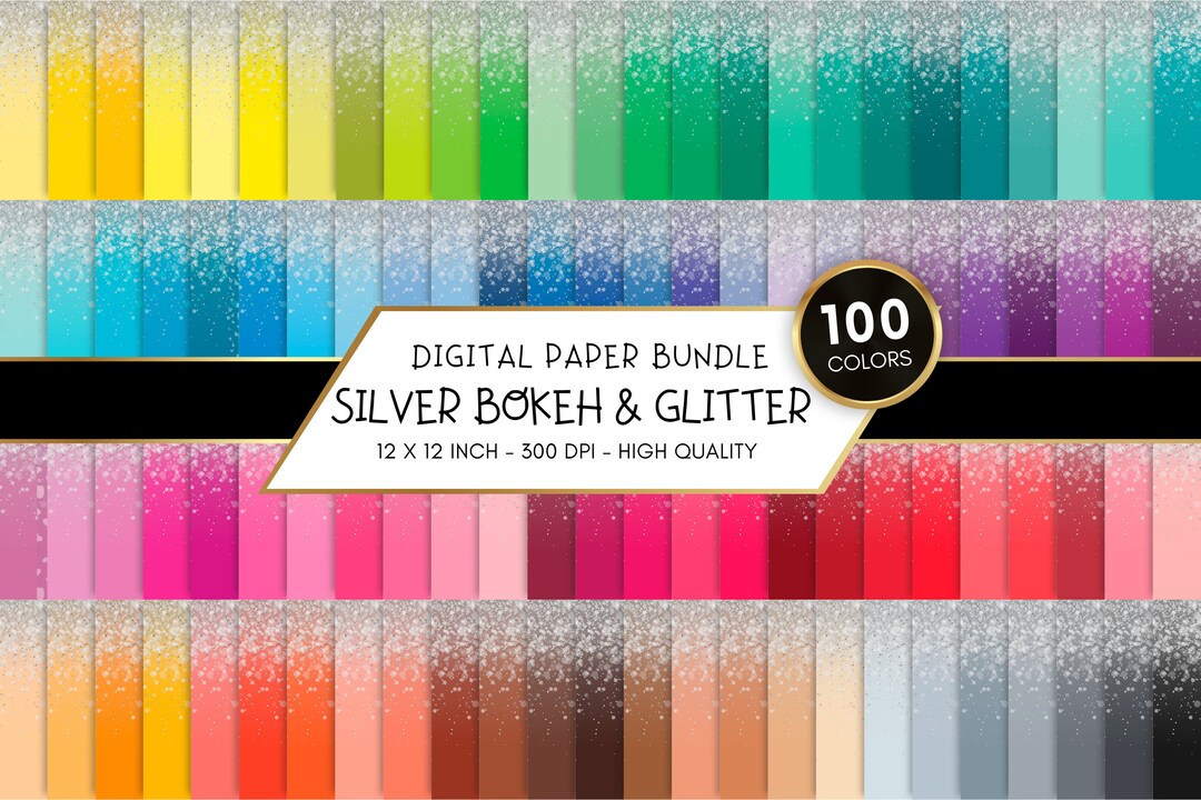 100 Silver Bokeh & Glitter Digital Paper, 100 Colors, Scrapbook Papers ...