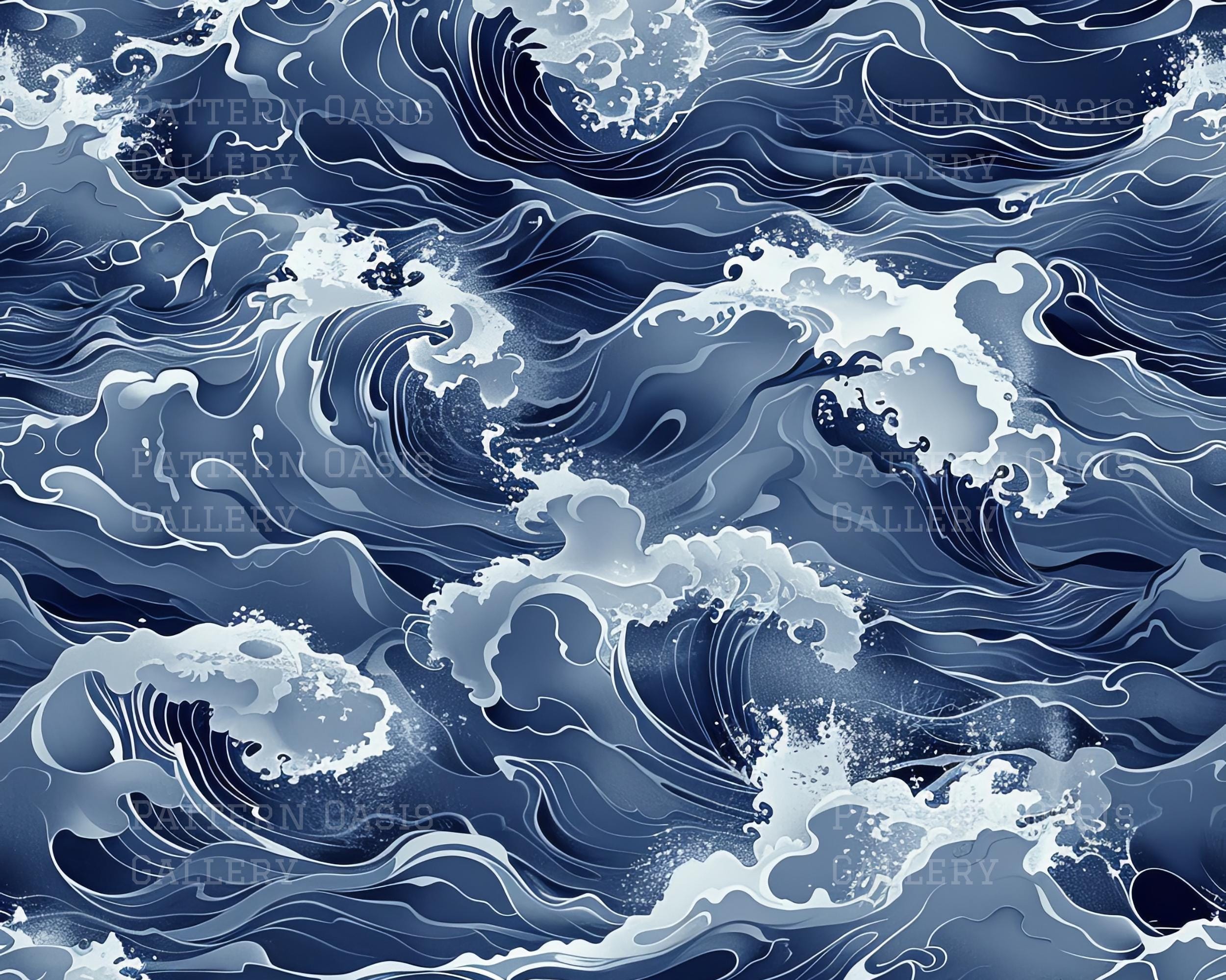 Japanese Waves Seamless Digital Paper, Japanese Waves Patterns, 12"x12 ...