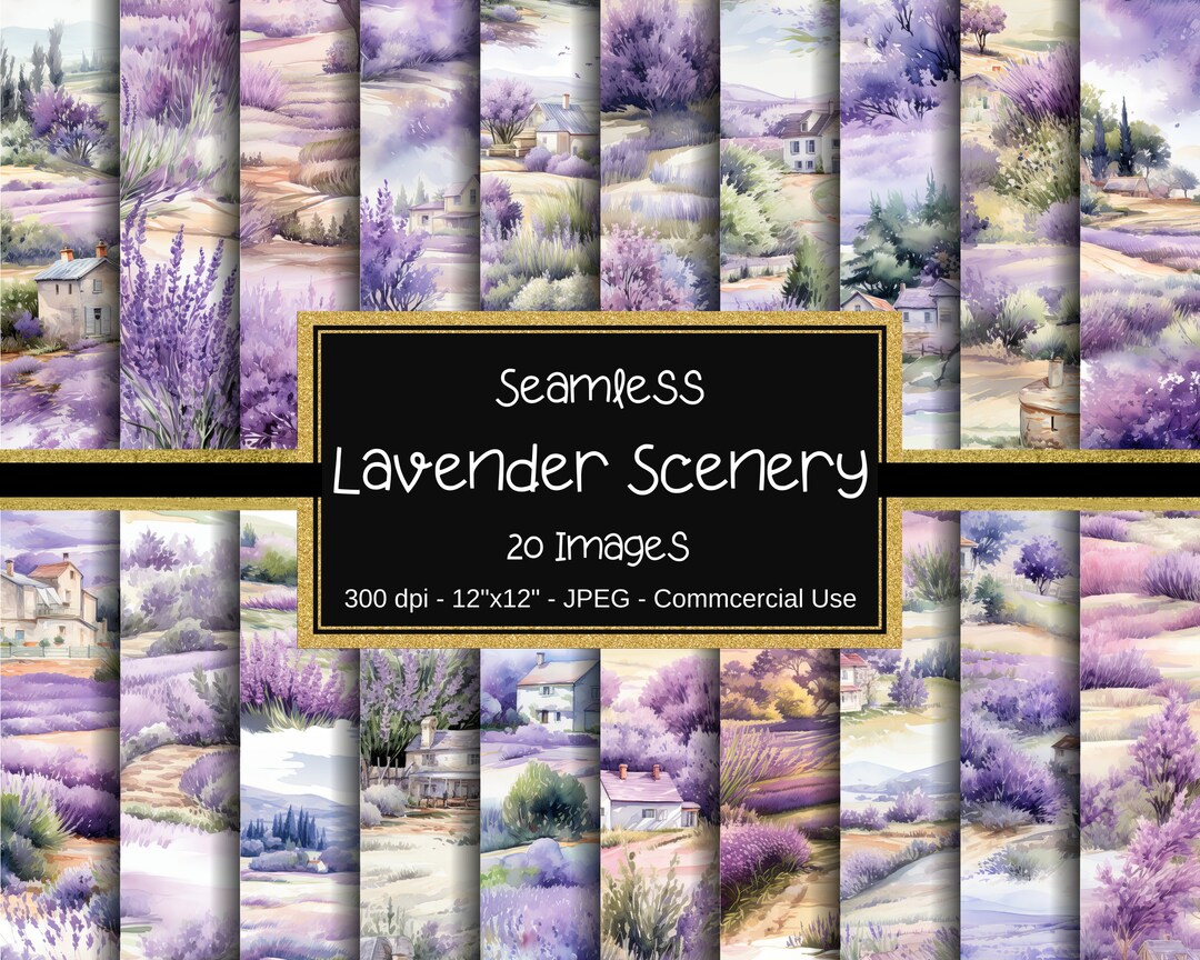 Lavender Scenery Seamless Digital Paper, Lavender Seamless Patterns ...