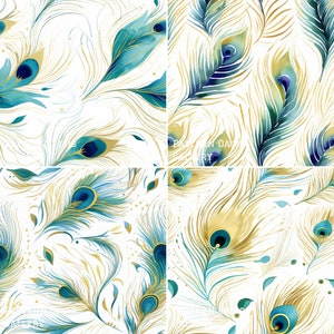 Peacock Feathers SEAMLESS Digital Paper Pack, Watercolor Peacock ...