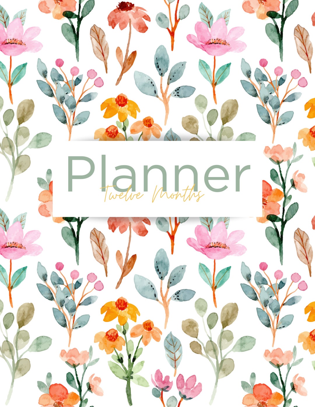 12 Month Digital Planner With a Floral Watercolor Theme - Etsy