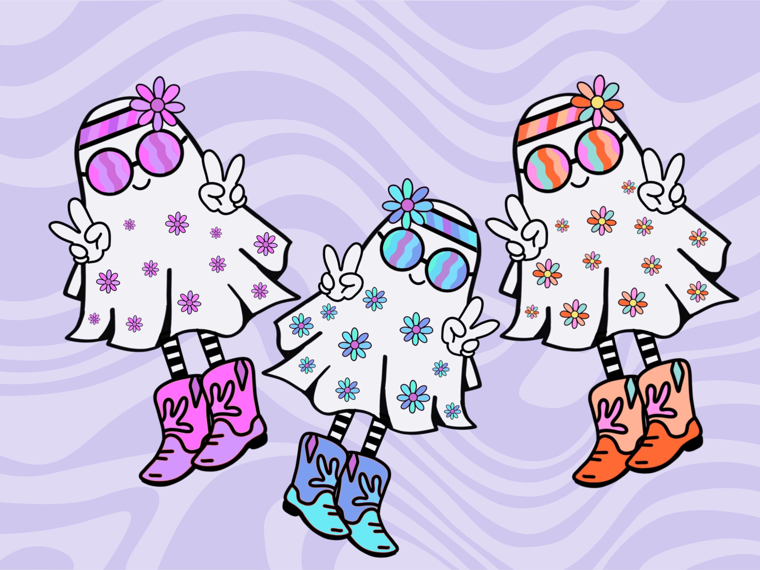 Daisy Ghosts Clipart Cute Groovy Halloween Character Hand - Etsy