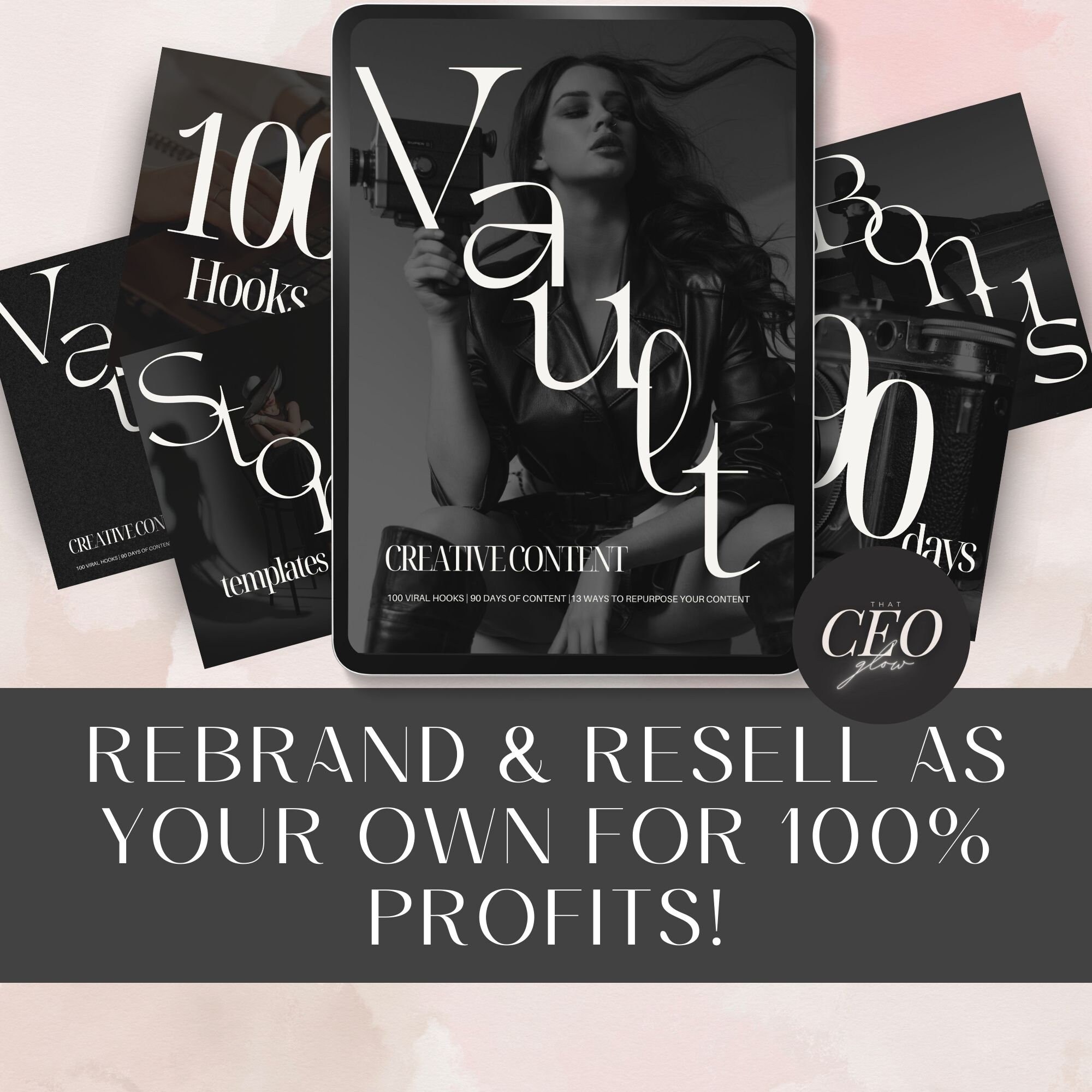 PLR Content Hooks Content Vault, Social Media Instagram Done for You Ebook, Master Resell Rights ...