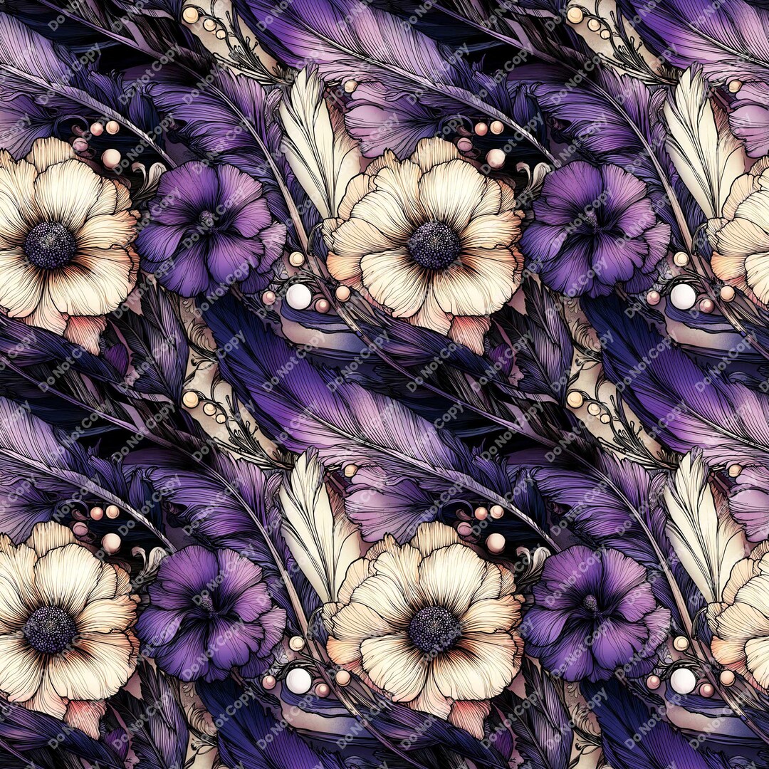 Floral Feather Seamless Pattern: Purple Tumbler Wrap (digital Download ...