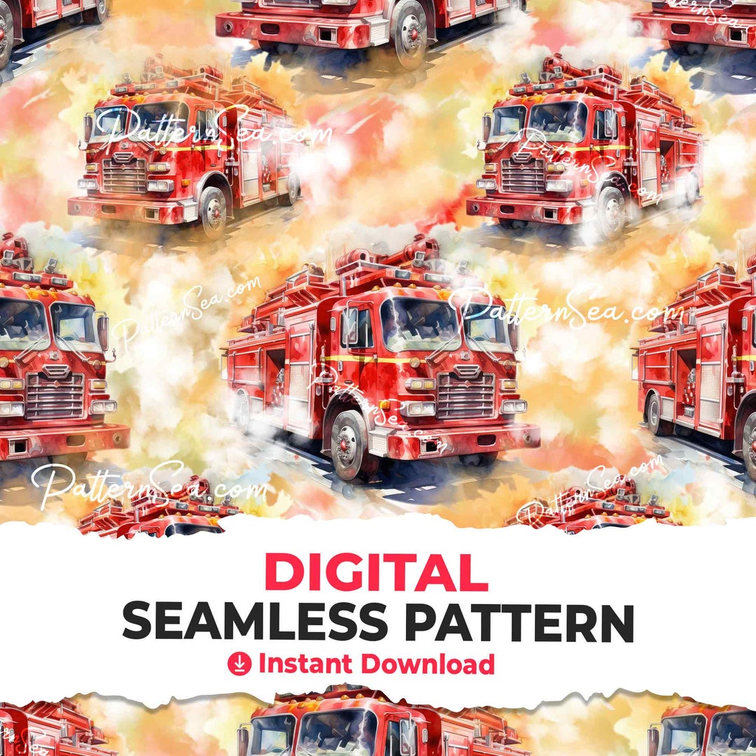 Fire Truck Digital Seamless Pattern File Papers Sublimation Sublimate ...